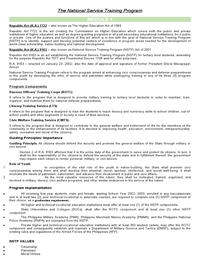 The National Service Training Program | PDF | Leadership | Constitution