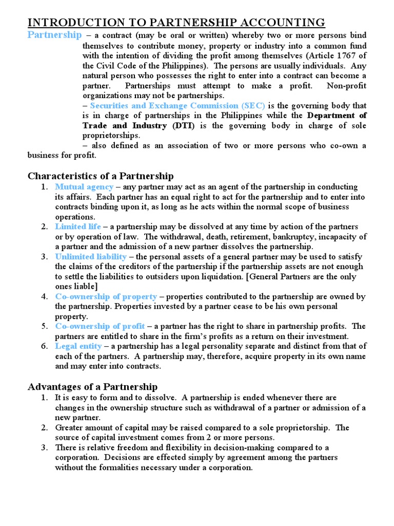 Introduction To Partnership Accounting | Download Free PDF | Debits And ...