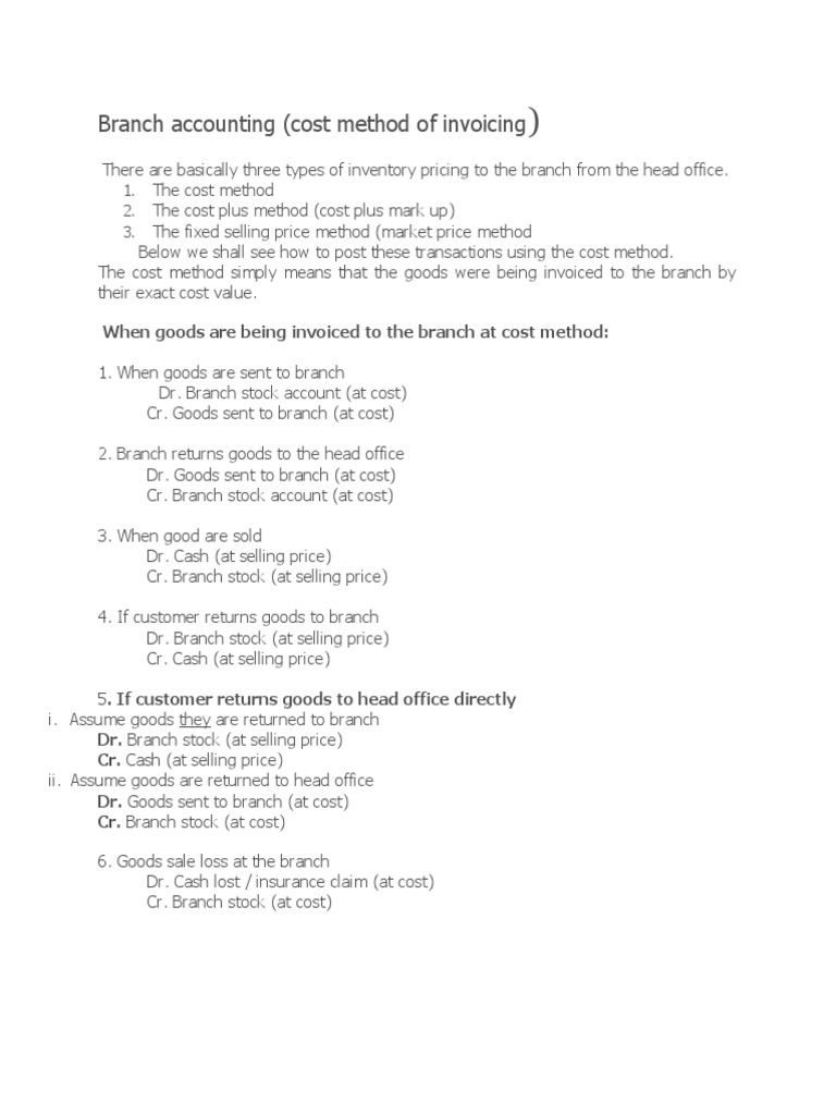 Cost Method in Branch Accounting | PDF | Prices | Cost