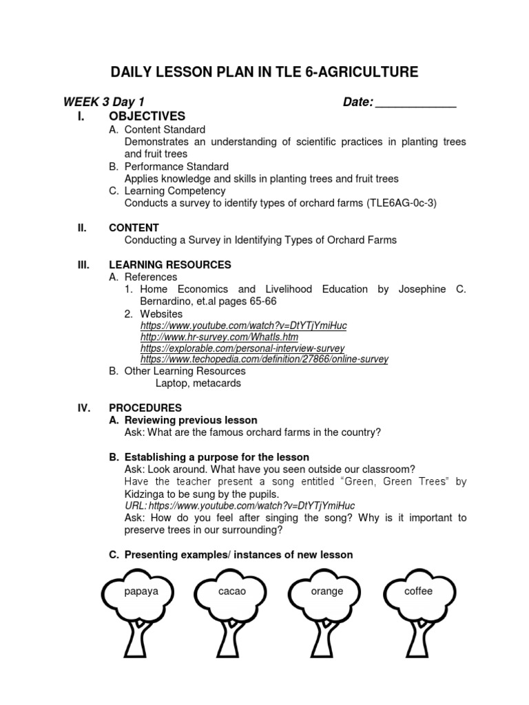 Daily Lesson Plan in Tle 6-Agriculture: I. Objectives | PDF | Grafting ...