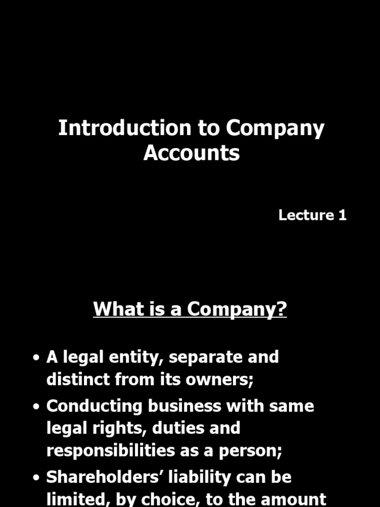 Lecture1 On Introduction To Company Accounts | PDF | Dividend | Companies