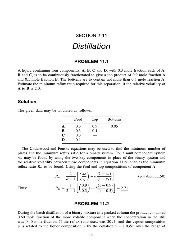 Distillation Problems Solution 1 | PDF