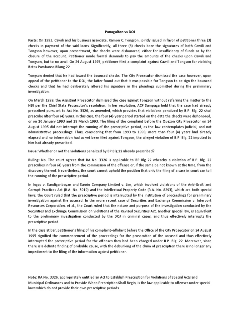 Panaguiton Vs DOJ | PDF | Statute Of Limitations | Prosecutor