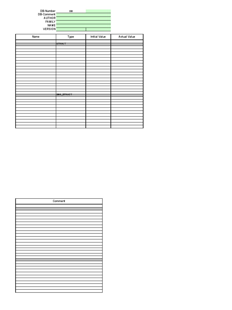 DB-Number DB-Comment Author Family Name Name Type Initial Value Actual ...