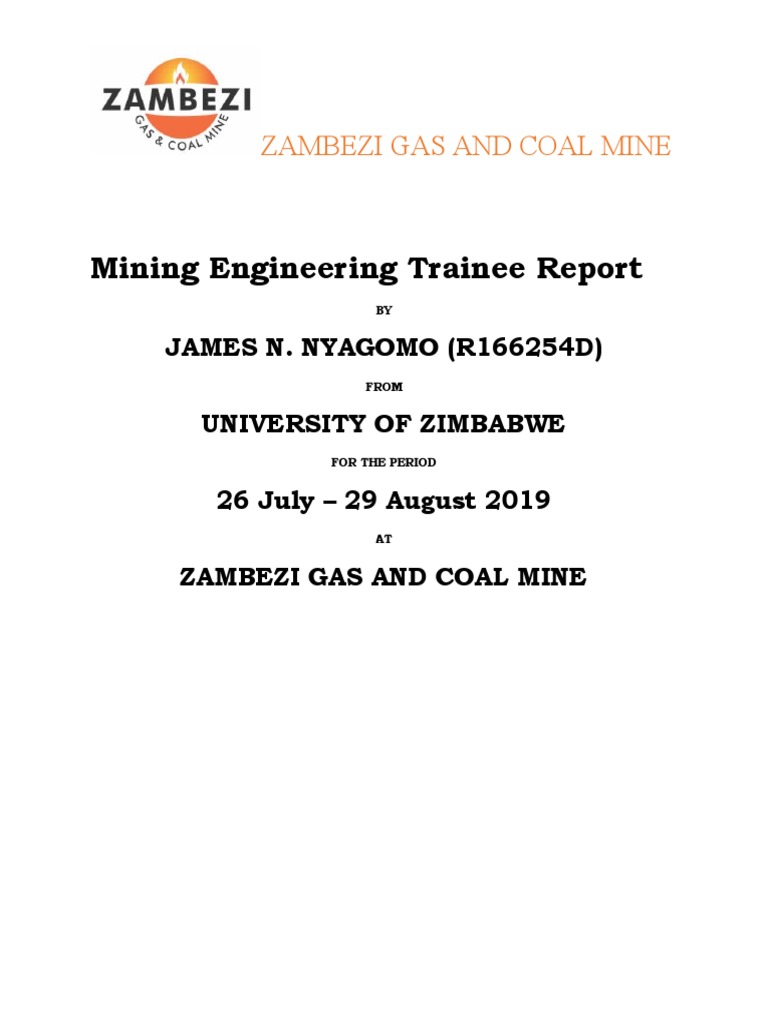 Mining Engineering Trainee Report: Zambezi Gas and Coal Mine | PDF ...