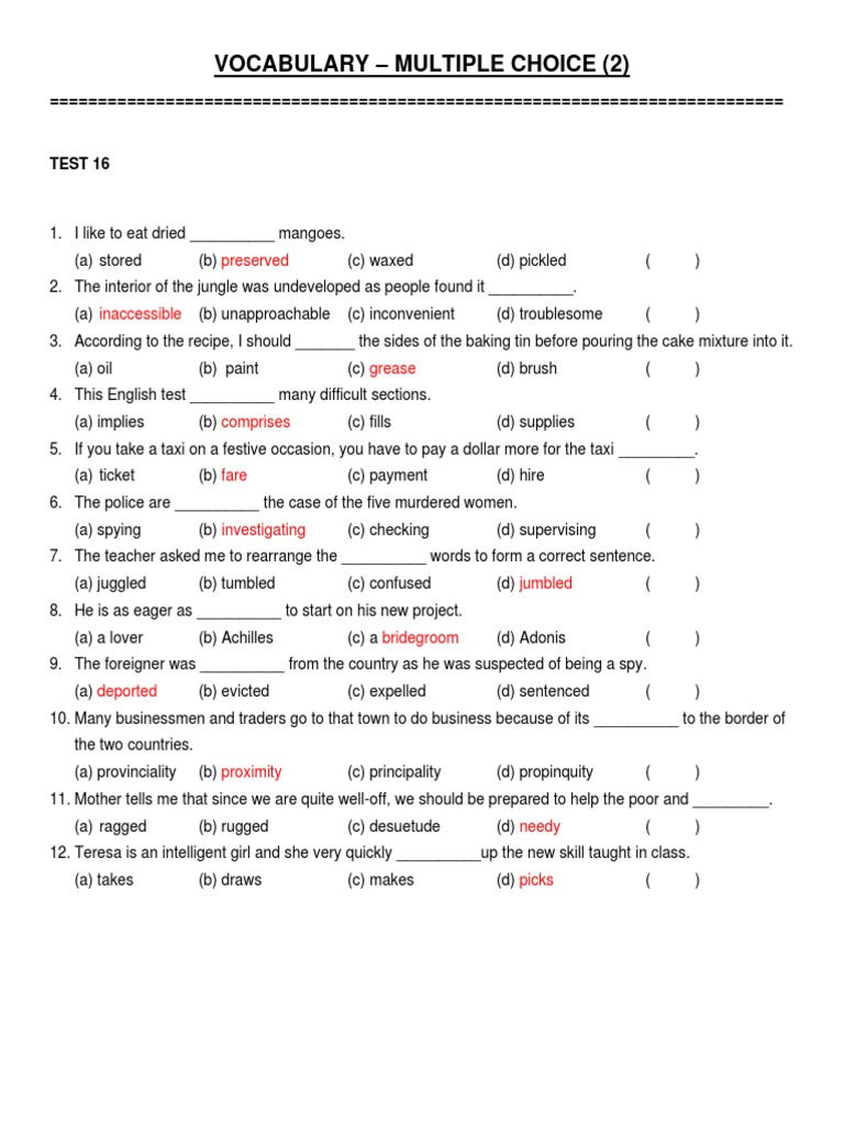 Vocabulary O Level - TEST 16-30 | PDF