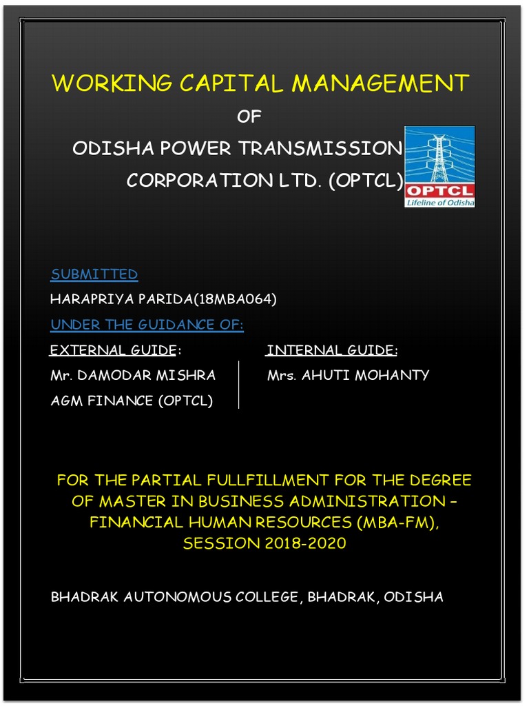 Project On Working Capital (OPTCL) | PDF | Working Capital | Credit