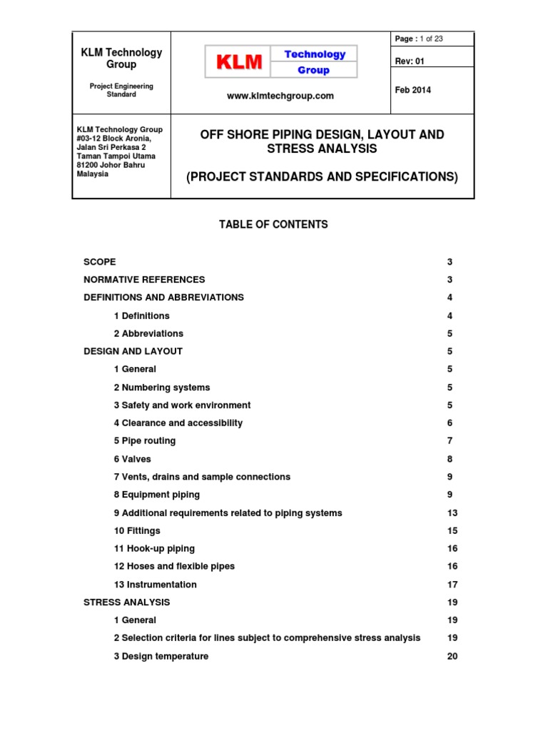 Off Shore Piping Design, Layout and Stress Analysis (Project Standards ...