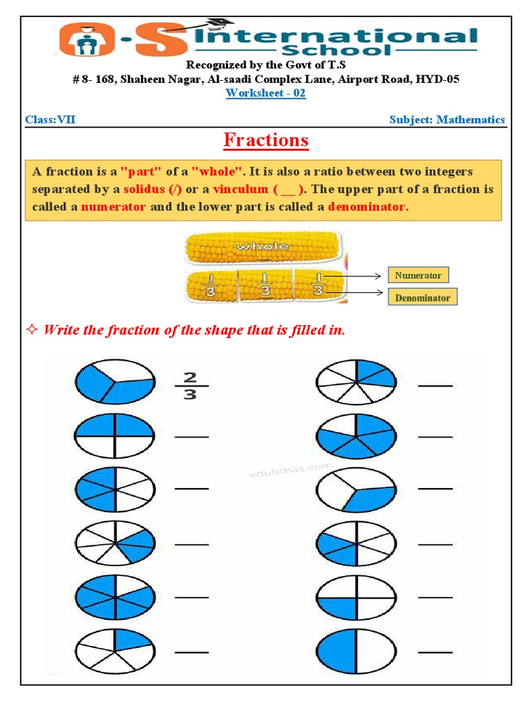 Fractions: Write The Fraction of The Shape That Is Filled in | PDF ...