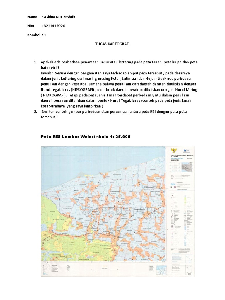 Tugas Kartografi Lettering (Peta Tanah, Hujan, Batimetri Dan RBI) PDF | PDF