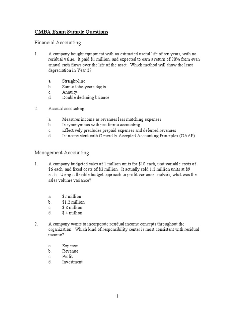 CMBA Exam Sample Questions & Answers | PDF | Interest | Interest Rates