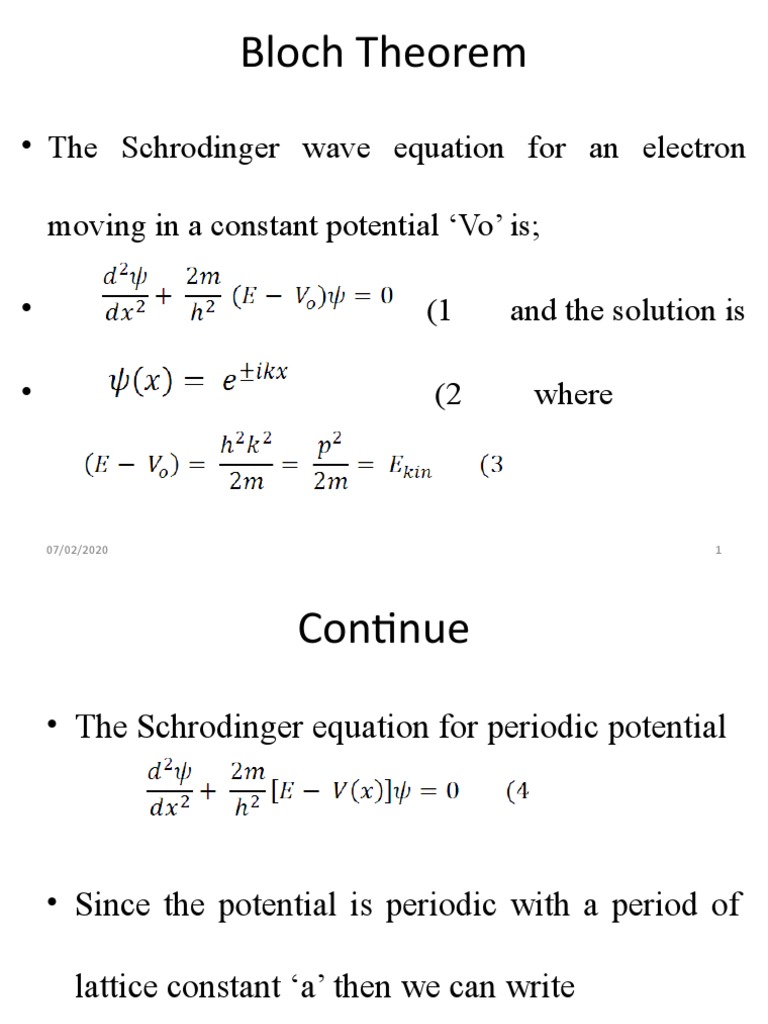 Bloch Theorem | PDF | Differential Equations | Equations