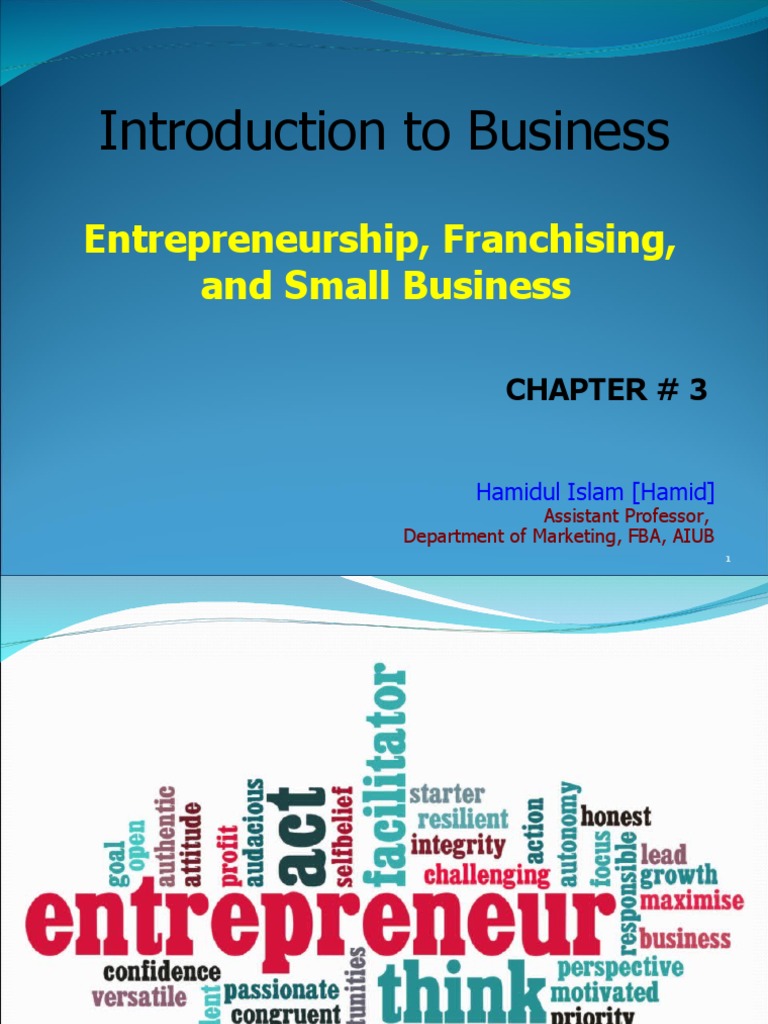 Introduction To Business - Chapter 3 - Entrepreneurship, Franchising ...