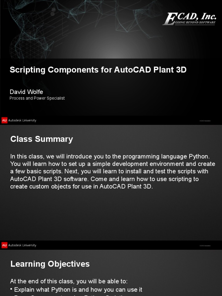 Presentation - 1746 - PD1746 - Scripting Components For AutoCAD Plant ...
