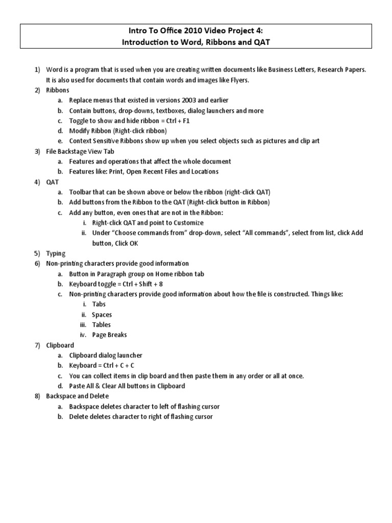 Introduction To Word, Ribbons and QAT | PDF | Control Key | Software