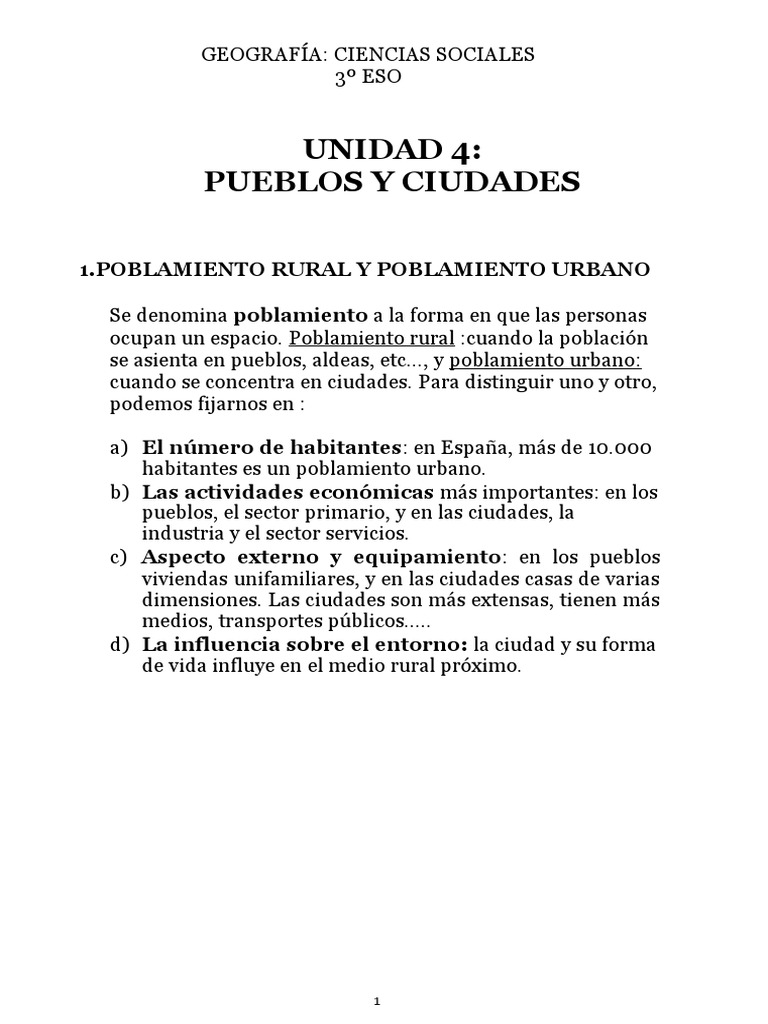 Poblamiento Rural y Urbano en Ciudades | PDF | Geografía de ...