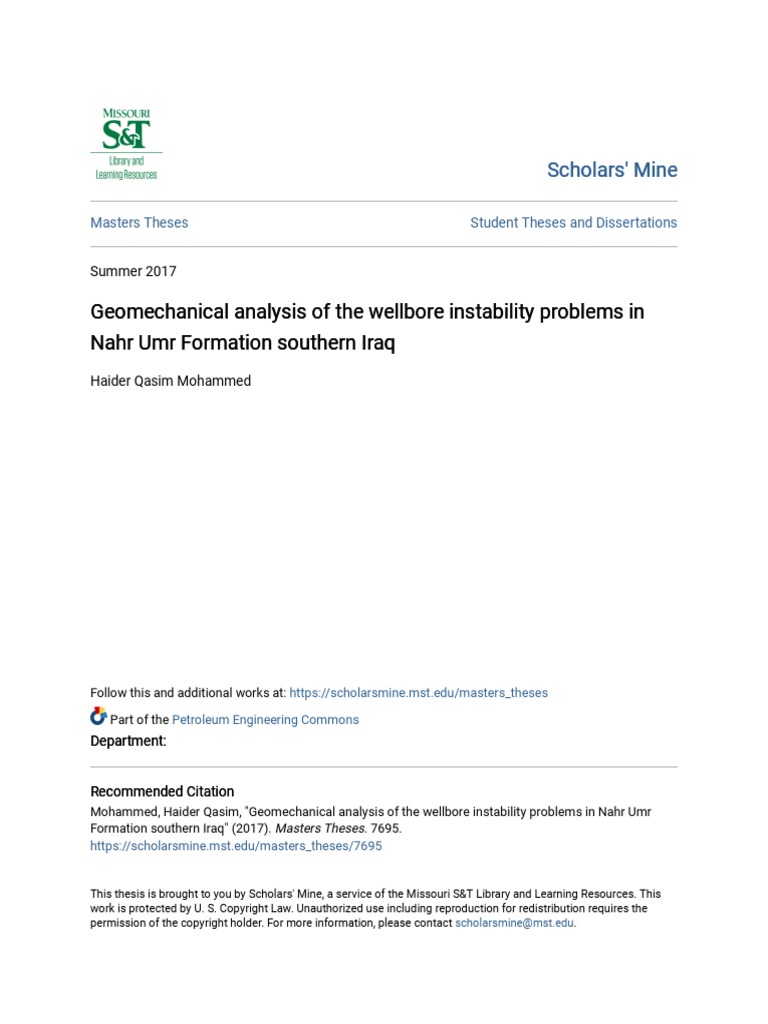 Geomechanical Analysis of The Wellbore Instability Problems in Na | PDF ...