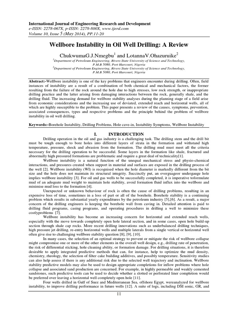 Wellbore Instability in Oil Well Drillin PDF | PDF