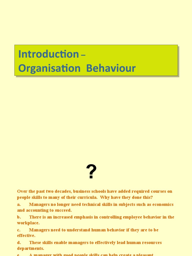 Introduction To OB | PDF | Organizational Behavior | Psychology