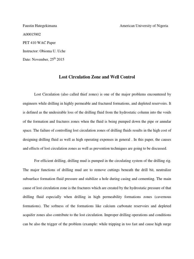 Lost Circulation Zone And Well Control Pdf Casing Borehole Oil Well