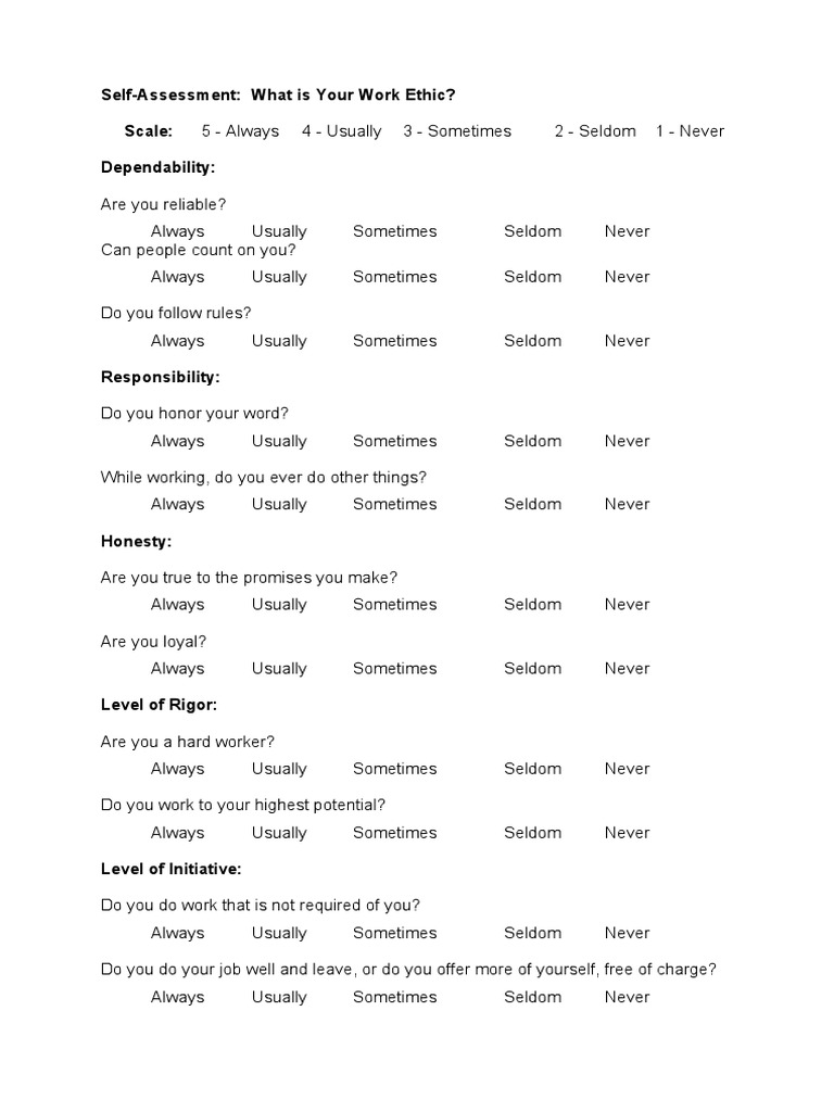 Assessing Your Work Ethic | PDF