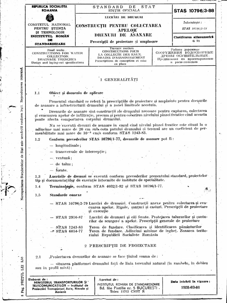 STAS 10796-3-88 - Lucrari de Drumuri. Constructii Anexe Pentru ...