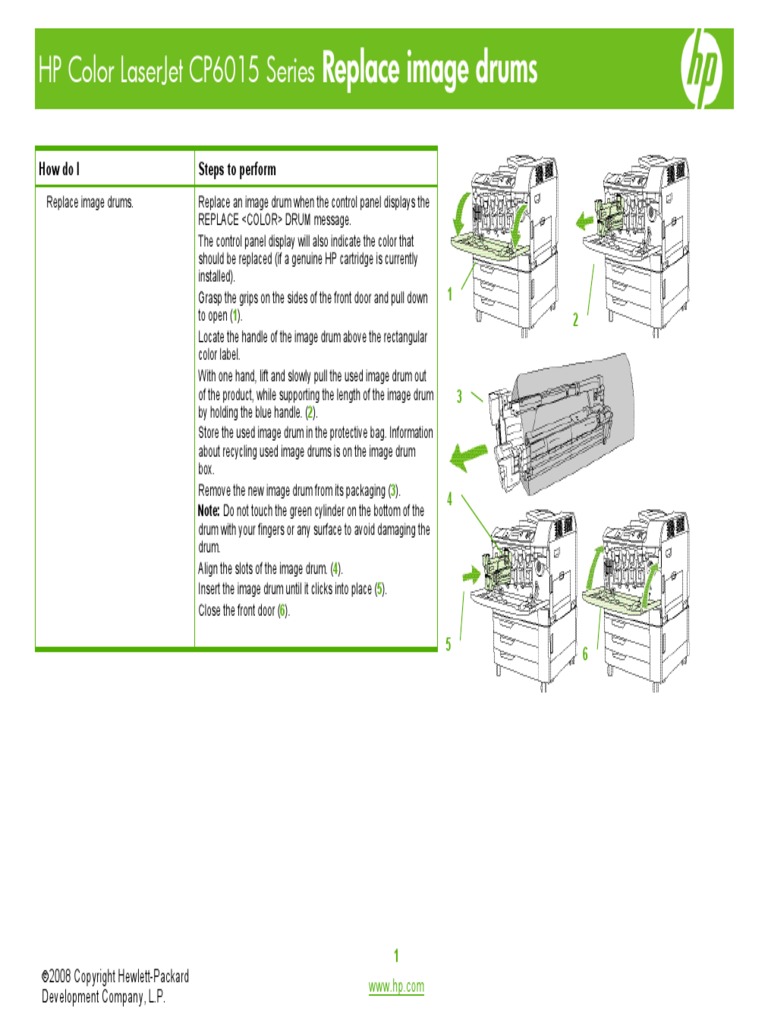 Replace Image Drums: HP Color Laserjet Cp6015 Series | PDF