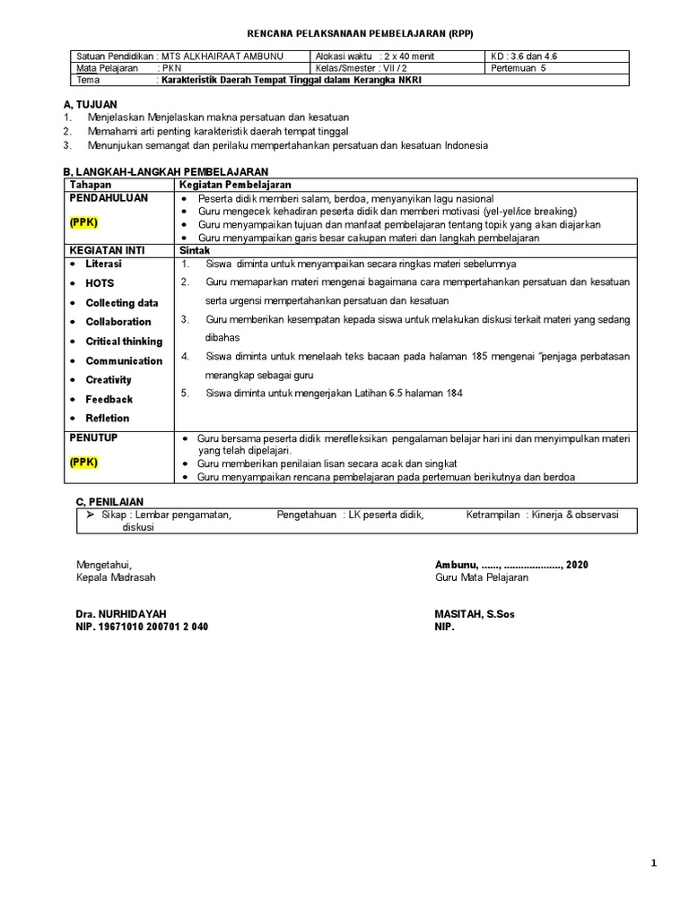 RPP PKN Kelas VII: Karakteristik Daerah | PDF | Karier & Perkembangan