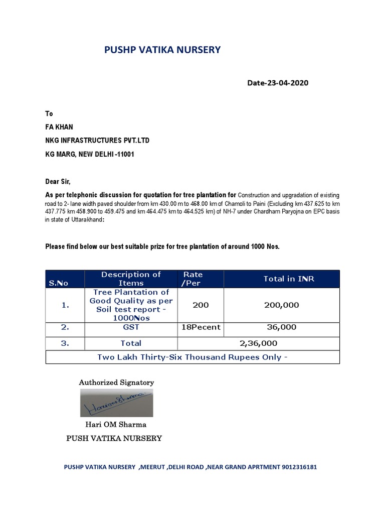 Tree Plantation Quotation NH-7 | PDF
