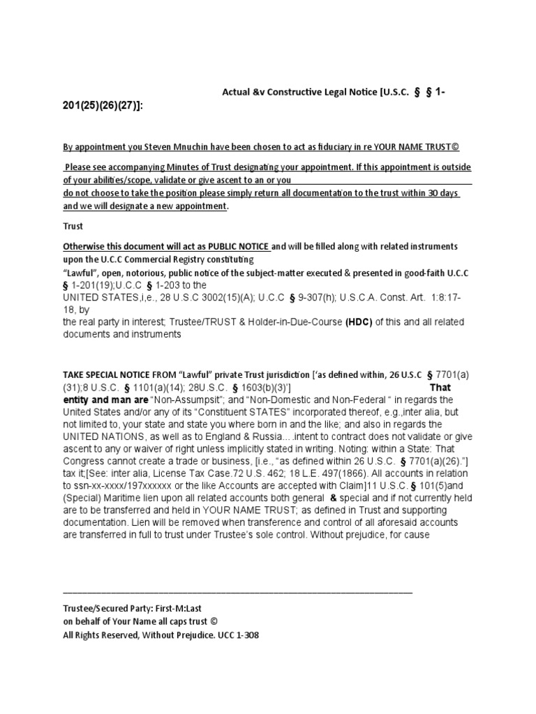 Actual &V Constructive Legal Notice | PDF | Trust Law | Government ...