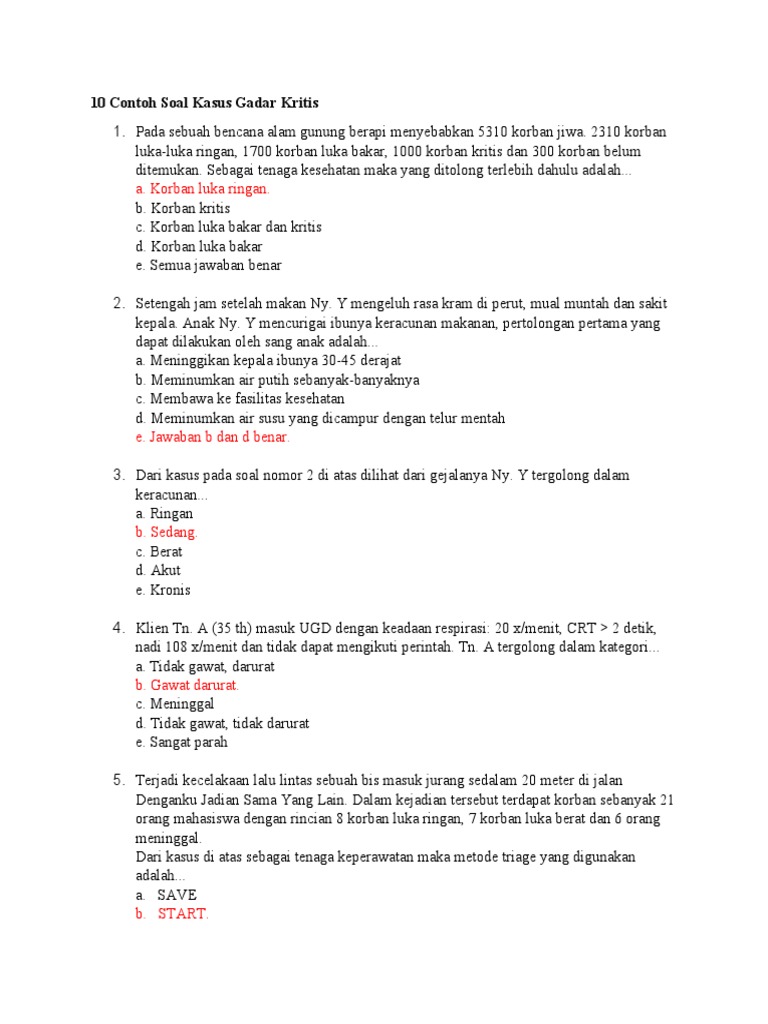 10 Contoh Soal Kasus Gadar Kritis | PDF