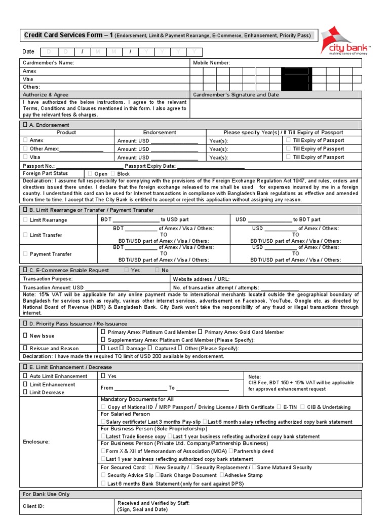 D D M M Y Y Y Y: Credit Card Services Form - 1 | PDF | American Express | Visa Inc.