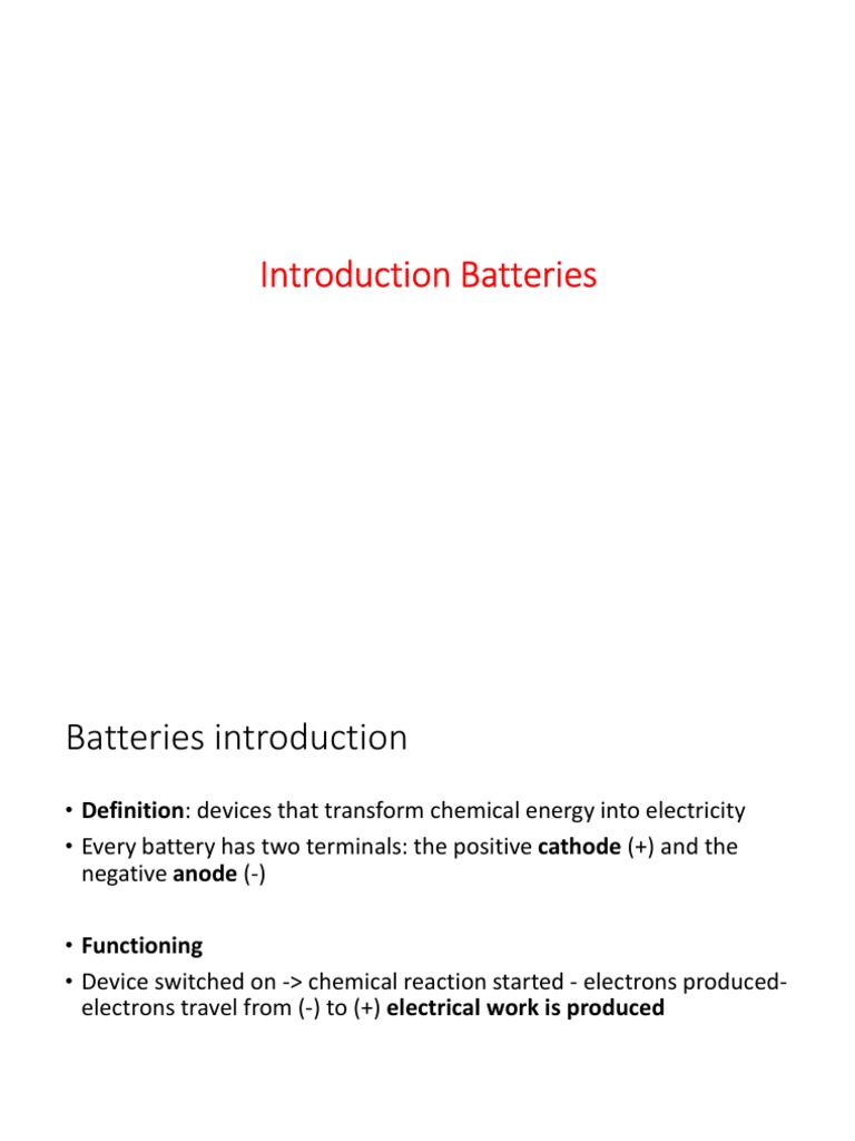 Introduction Batteries | PDF | Rechargeable Battery | Electrochemistry