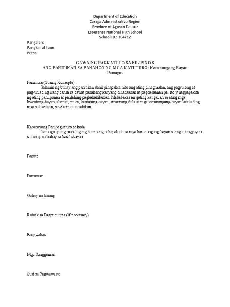 DepEd Learning Activity Sheets (LAS) Sample Template | PDF