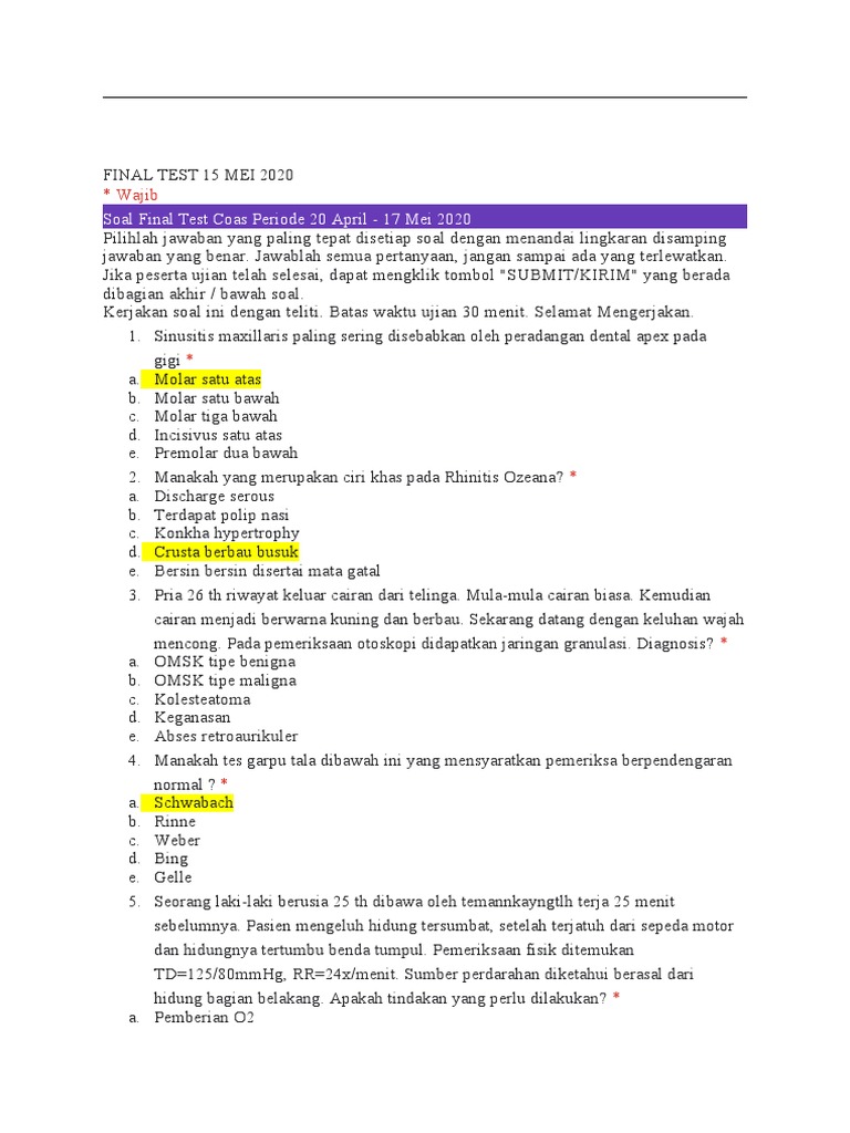 Soal Ujian Coas THT | PDF | Kajian Bahasa Asing | Kesehatan Holistik