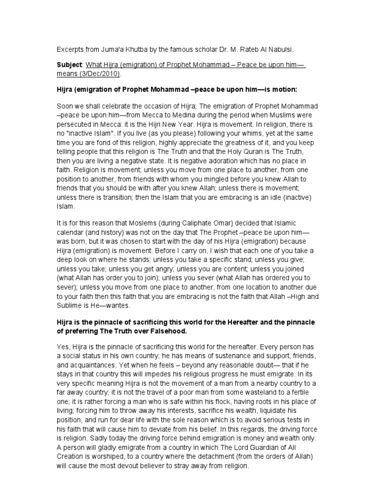 Notes On Prophet Hijra or Migration | PDF | Muhammad | Medina