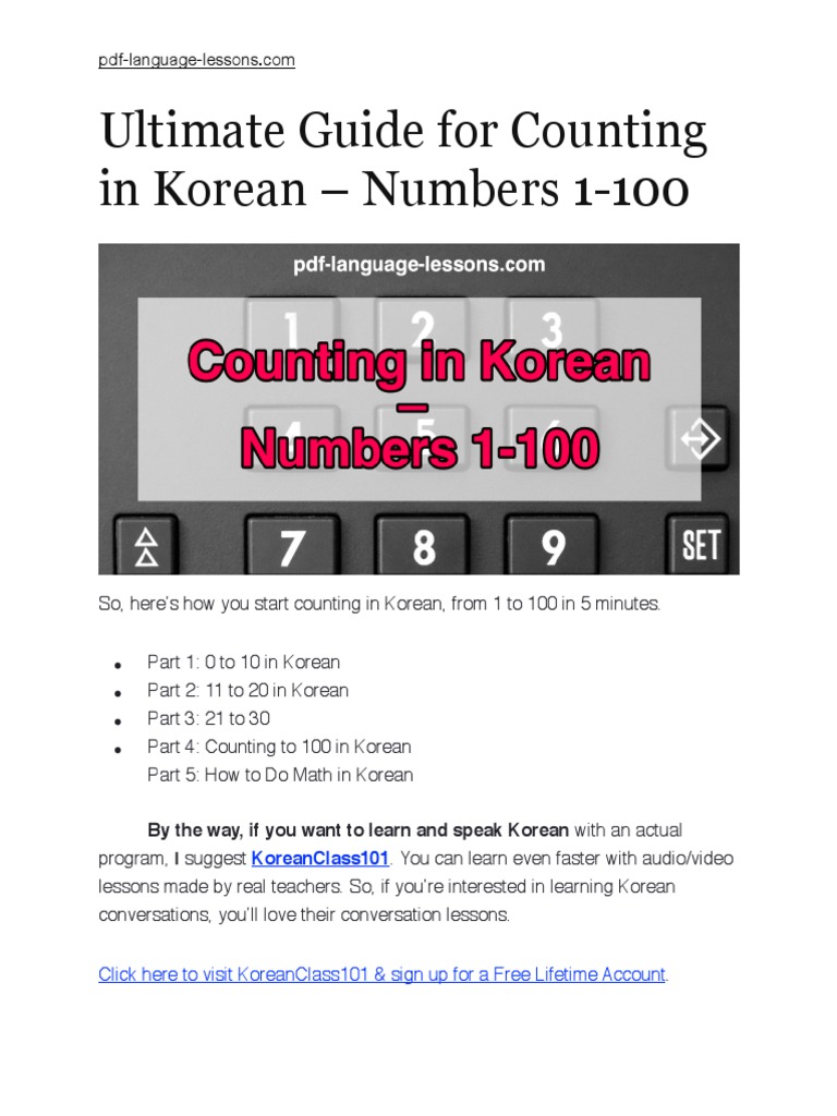 Ultimate Guide For Counting in Korean - Numbers 1-100 | PDF | Korean ...