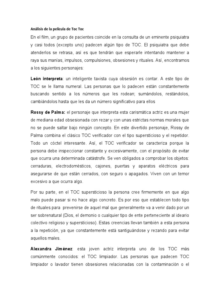 Análisis de La Película de Toc Toc | PDF | Desorden obsesivo compulsivo ...