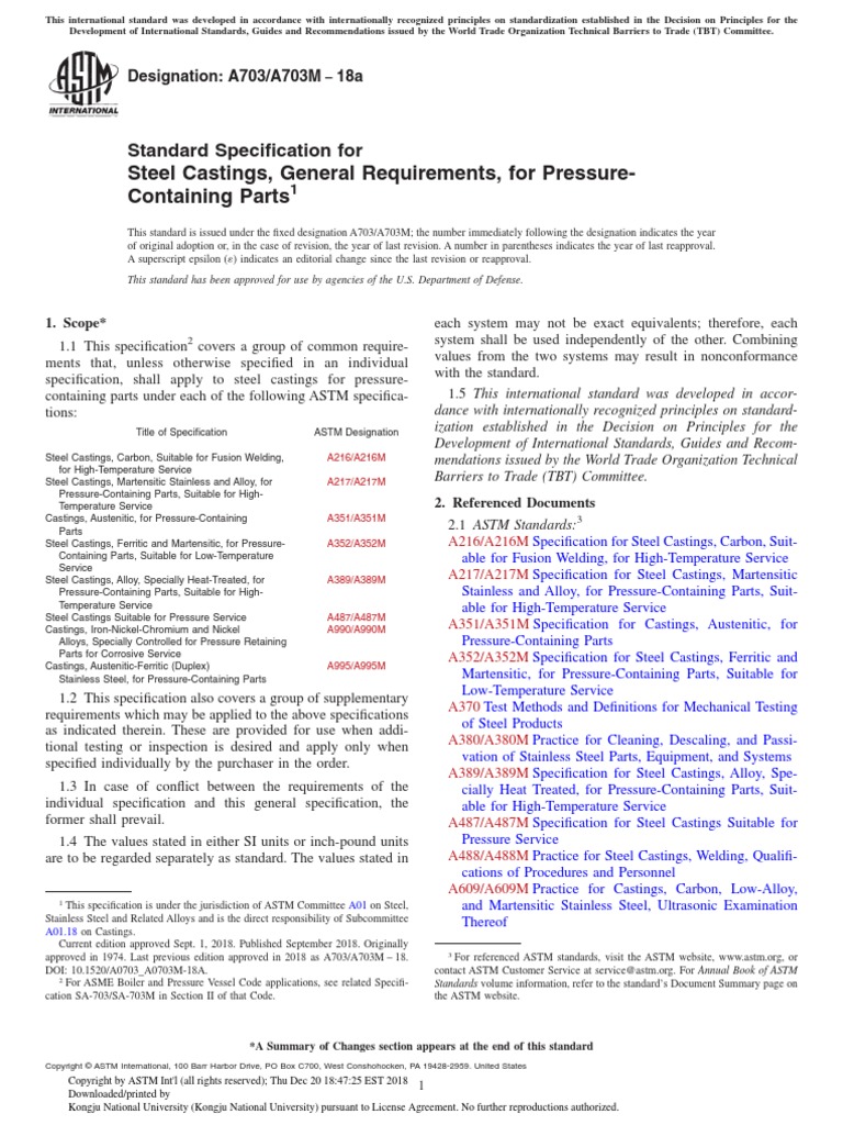 ASTM A703 - 2018a | PDF | Heat Treating | Steel