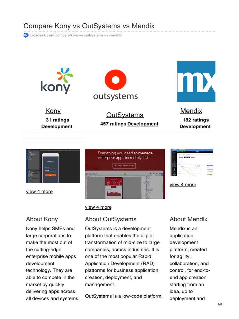 Compare Kony, OutSystems & Mendix Low-Code Platforms | PDF | Mobile App | Application Software