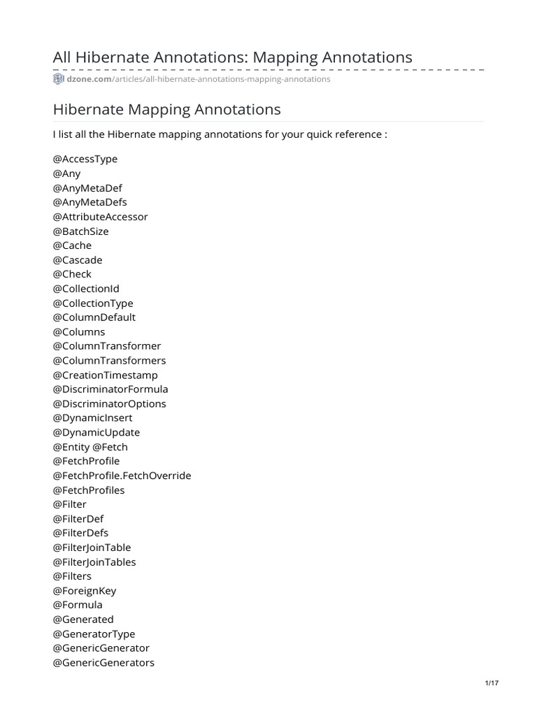 All Hibernate Annotations Mapping Annotations | PDF | Sql | Databases