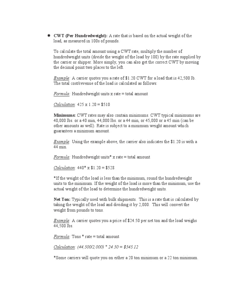 Hundred Weight Formula | PDF
