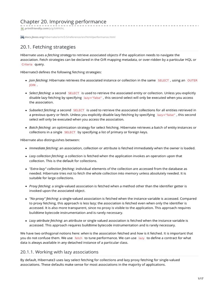 Chapter 20. Improving Performance: 20.1.1. Working With Lazy Associations | PDF | Class ...