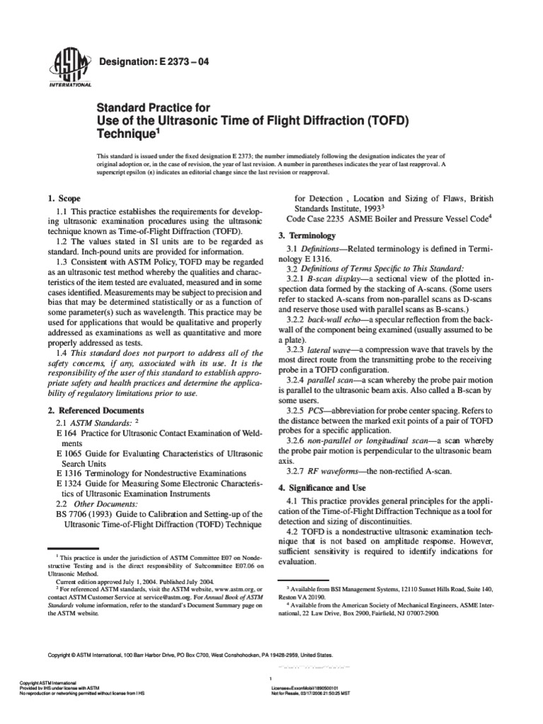 Use of The Ultrasonic Time of Flight Diffraction (TOFD) Technique | Download Free PDF ...