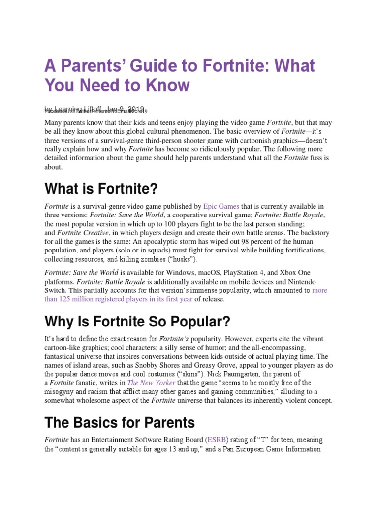 Parents' Guide to Fortnite Essentials | PDF | Leisure | Sports