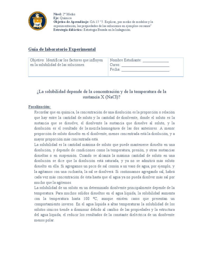 Guía ECBI Experimental - Online (Concentración de Soluciones) ME | PDF ...