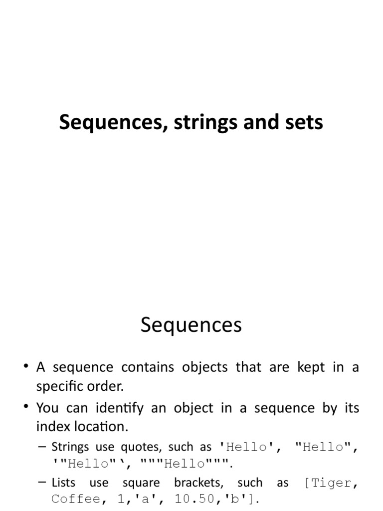 Sequences, Strings and Sets | PDF | String (Computer Science) | Matrix (Mathematics)