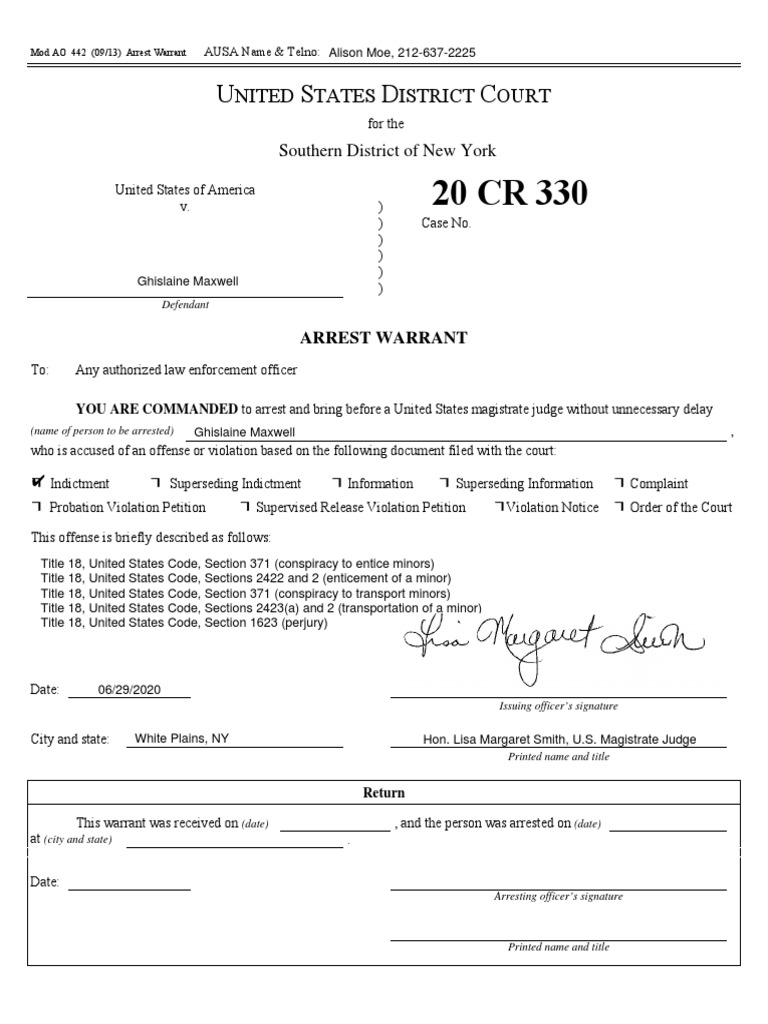 Ghislaine Maxwell Arrest - 070220 | PDF | Arrest | Arrest Warrant