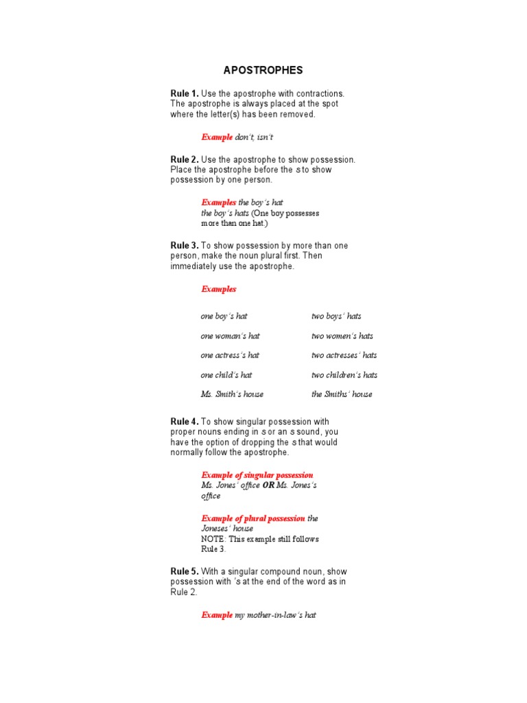 Apostrophes: Rule 1. Use The Apostrophe With Contractions | PDF ...
