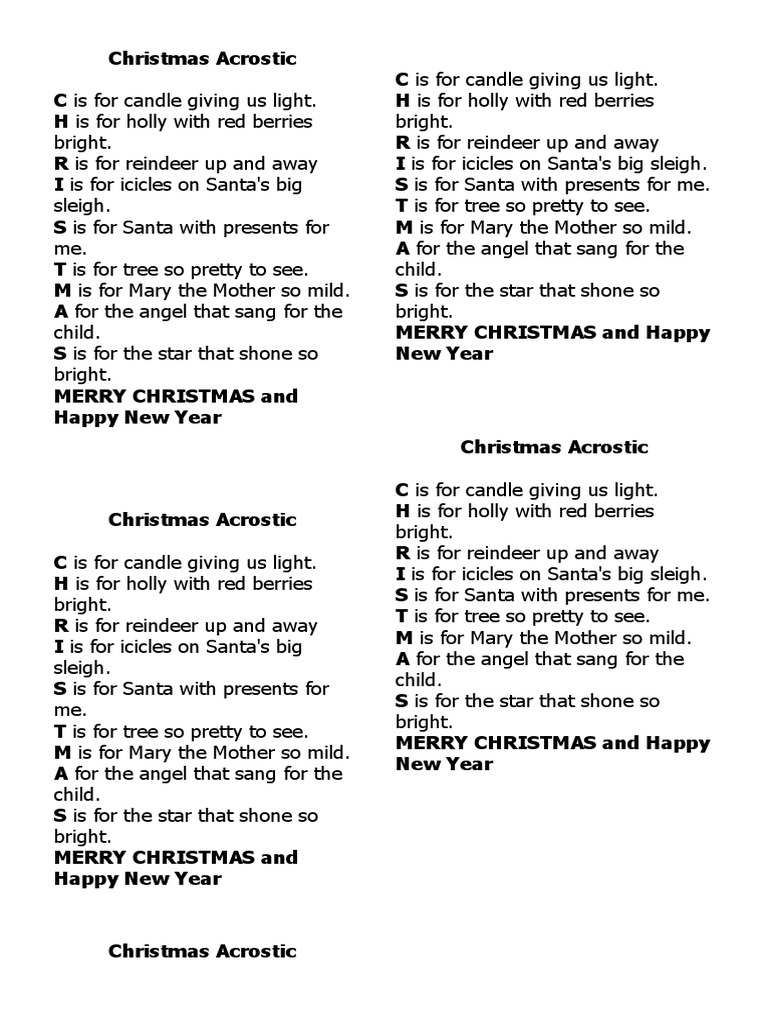 Christmas Acrostic Poem for Kids | PDF